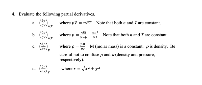 Solved 4. Evaluate the following partial derivatives. a. | Chegg.com