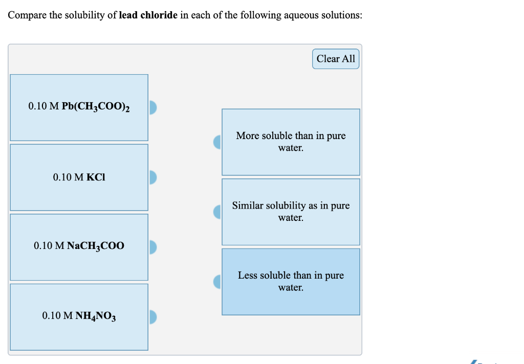 Solved Compare the solubility of lead chloride in each of | Chegg.com