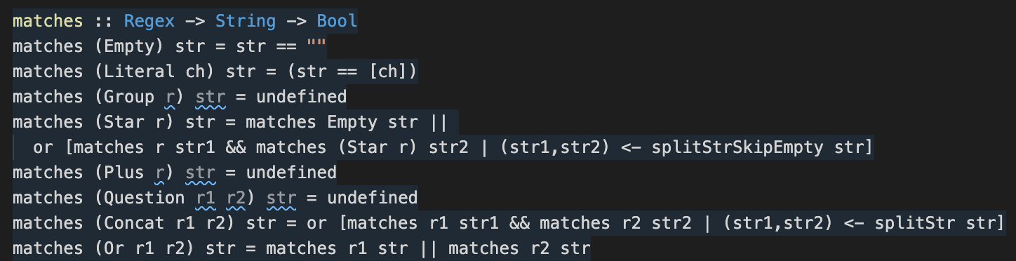 Write a matches function in Haskell to match regex to | Chegg.com
