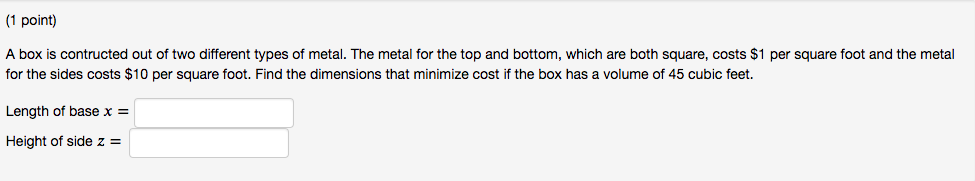Solved 1 point A box is contructed out of two different | Chegg.com