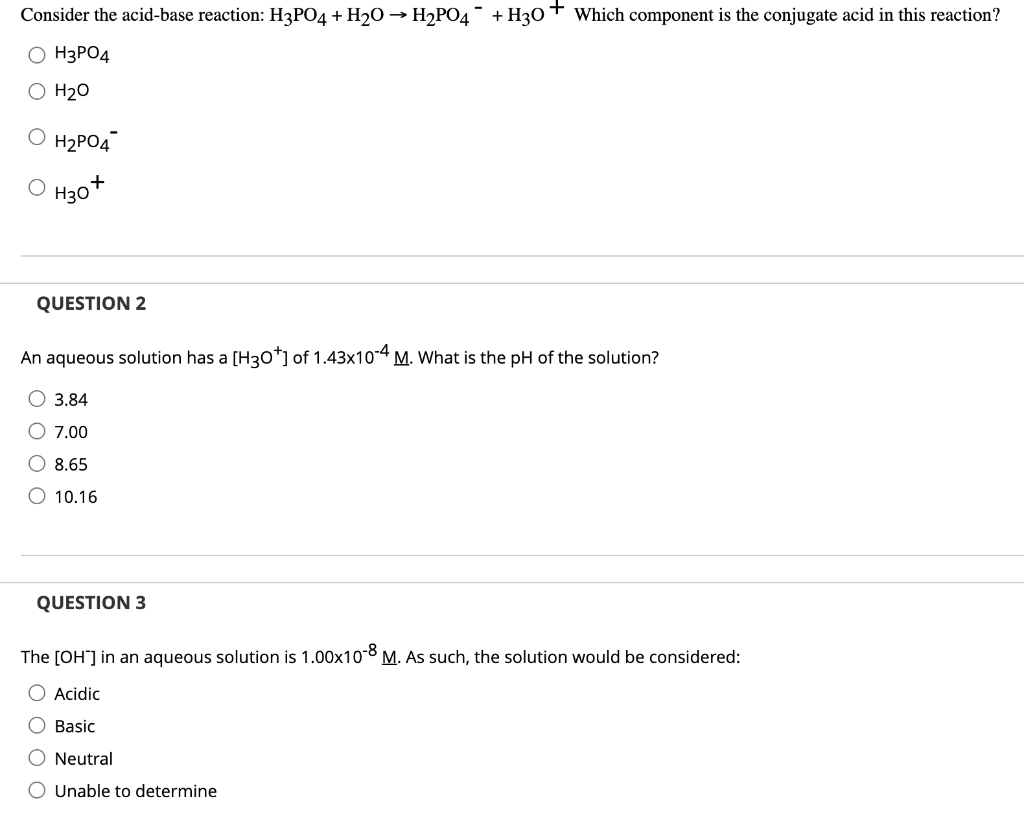 Solved Consider the acid-base reaction: H3PO4 + H20 → H2PO4 | Chegg.com