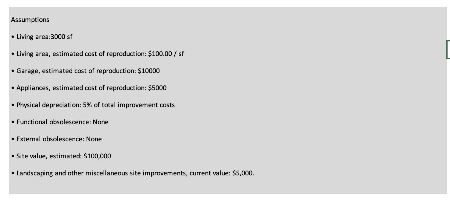 Question 2 Cost Approach Reproduction Costs House $ | Chegg.com