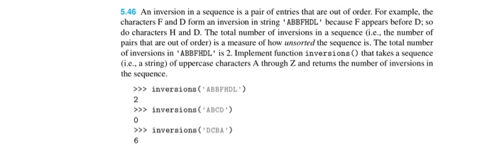 Solved 5.46 An inversion in a sequence is a pair of entries | Chegg.com
