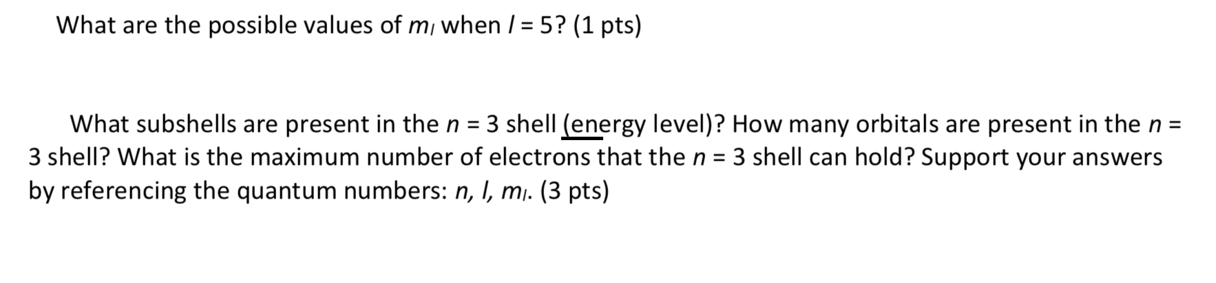 Solved What are the possible values of mi when / = 5? (1 | Chegg.com