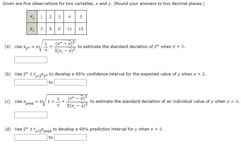Solved Given are five observations for two variables, x and | Chegg.com