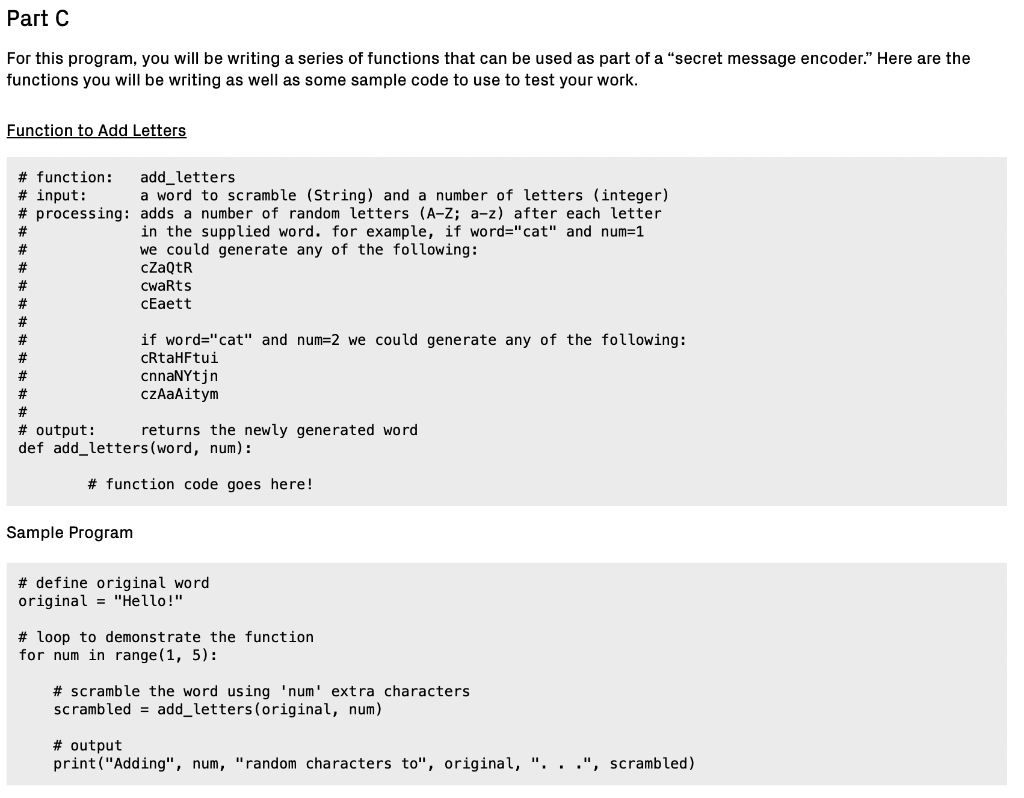 Solved For this program, you will be writing a series of | Chegg.com