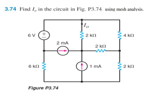 Solved 3.74 Find 1, in the circuit in Fig. P3.74, using mesh | Chegg.com