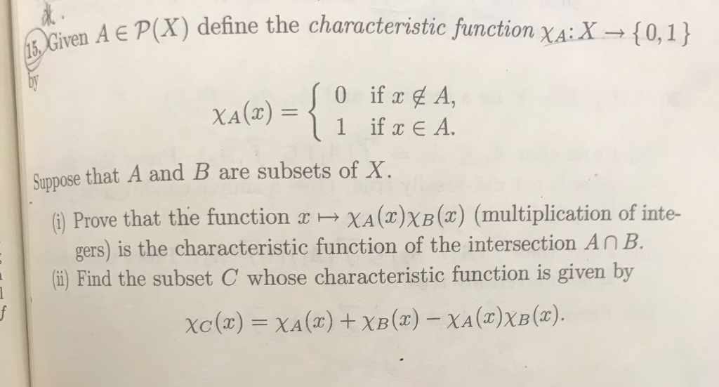 Solved iven A E P(X) define the characteristic function XA:X | Chegg.com