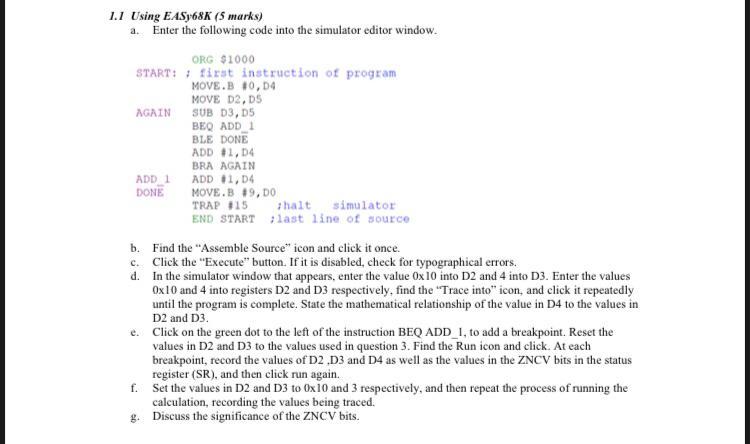Download EASy68K to help in the tabulation of the | Chegg.com