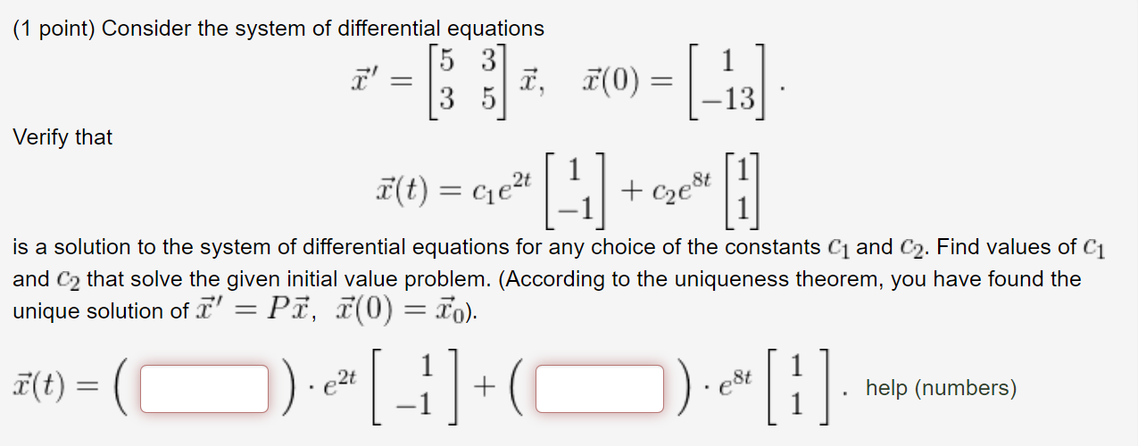 Solved 1 Point Consider The System Of Differential