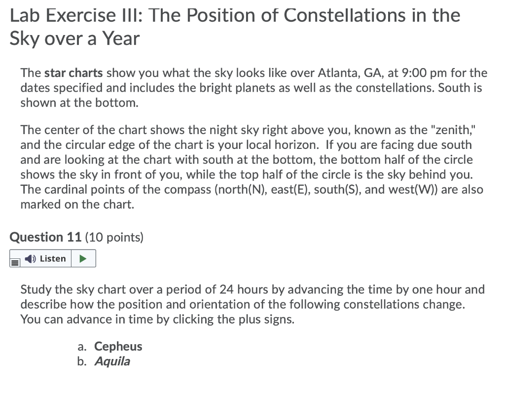 Solved Lab Exercise III: The Position of Constellations in | Chegg.com