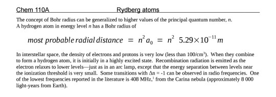Solved Chem 110A Rydberg atoms The concept of Bohr radius | Chegg.com