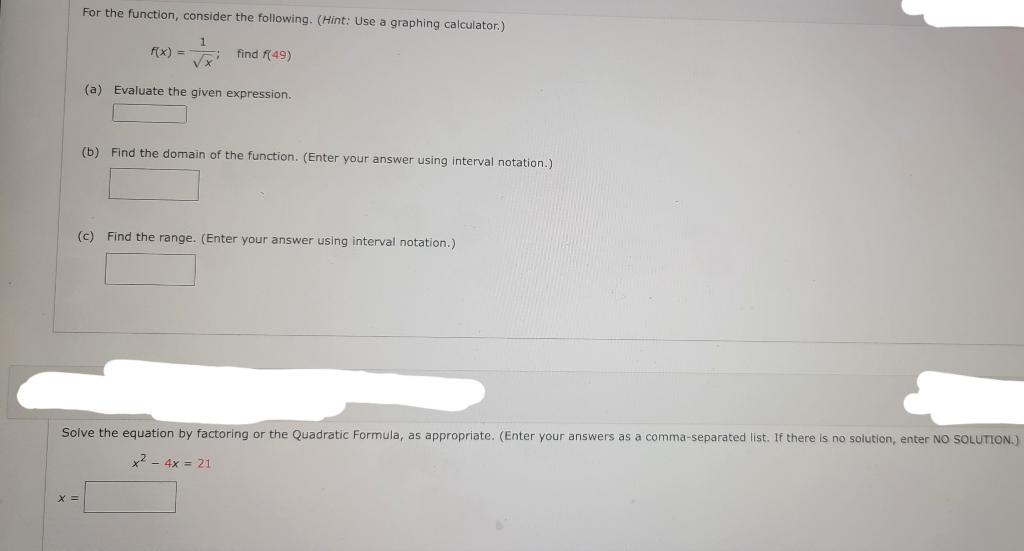Solved For the function, consider the following. (Hint: Use | Chegg.com