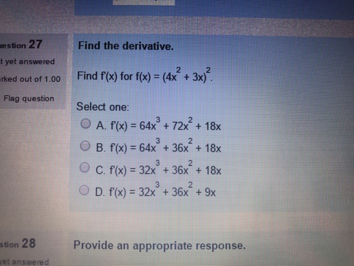 Solved Find the derivative. Find f'(x) for f(x) = (4x^2 + | Chegg.com