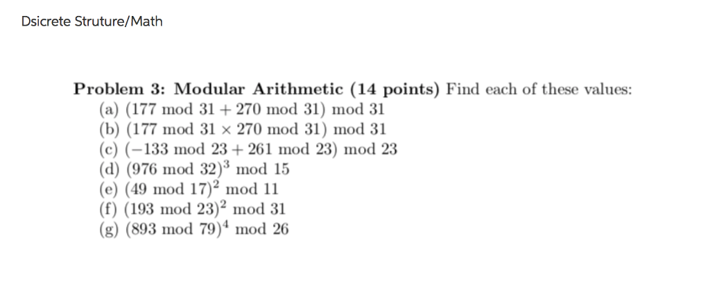Solved Dsicrete Struturemath Problem 3 Modular Arithmetic