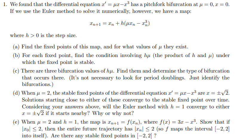 Solved We found that the differential equation x′=μx−x3 has | Chegg.com