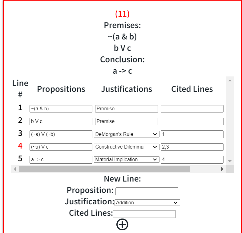 New Line: Proposition: Justification: Cited | Chegg.com