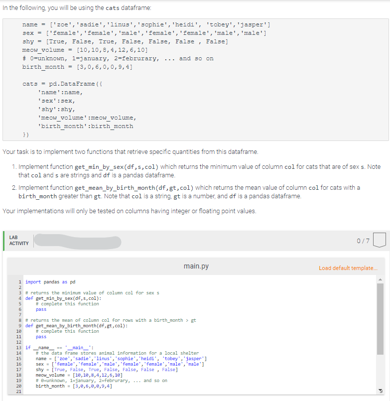 Solved In the following, you will be using the cats | Chegg.com