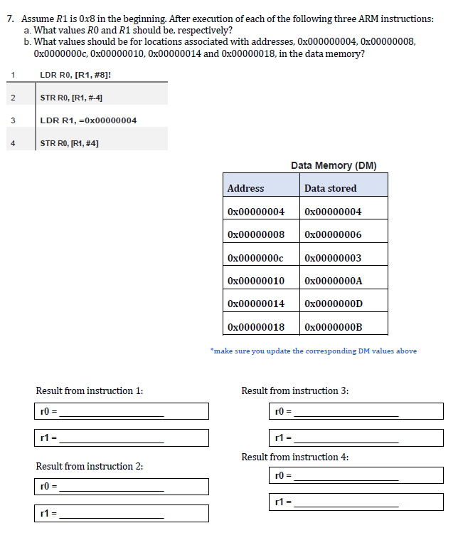 Solved 7. Assume R1 is 0x8 in the beginning. After execution | Chegg.com