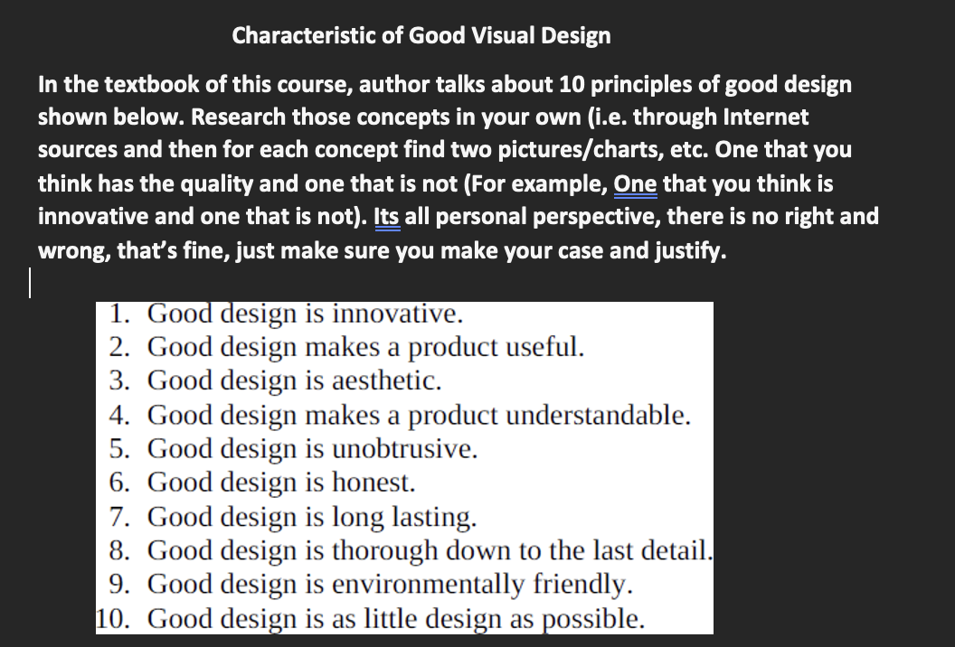 Solved Characteristic of Good Visual Design In the textbook | Chegg.com