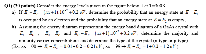 Solved E EF 1.43 eV Energy E2 1 Q1) (30 points) Consider | Chegg.com