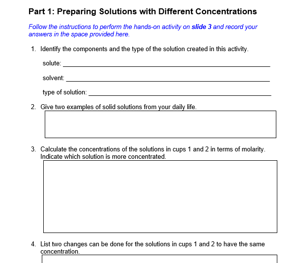 Solved Part 1: Preparing Solutions with Different | Chegg.com