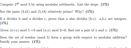 Solved Compute 240 Mod 3 By Using Modular Arithmetic List 6538
