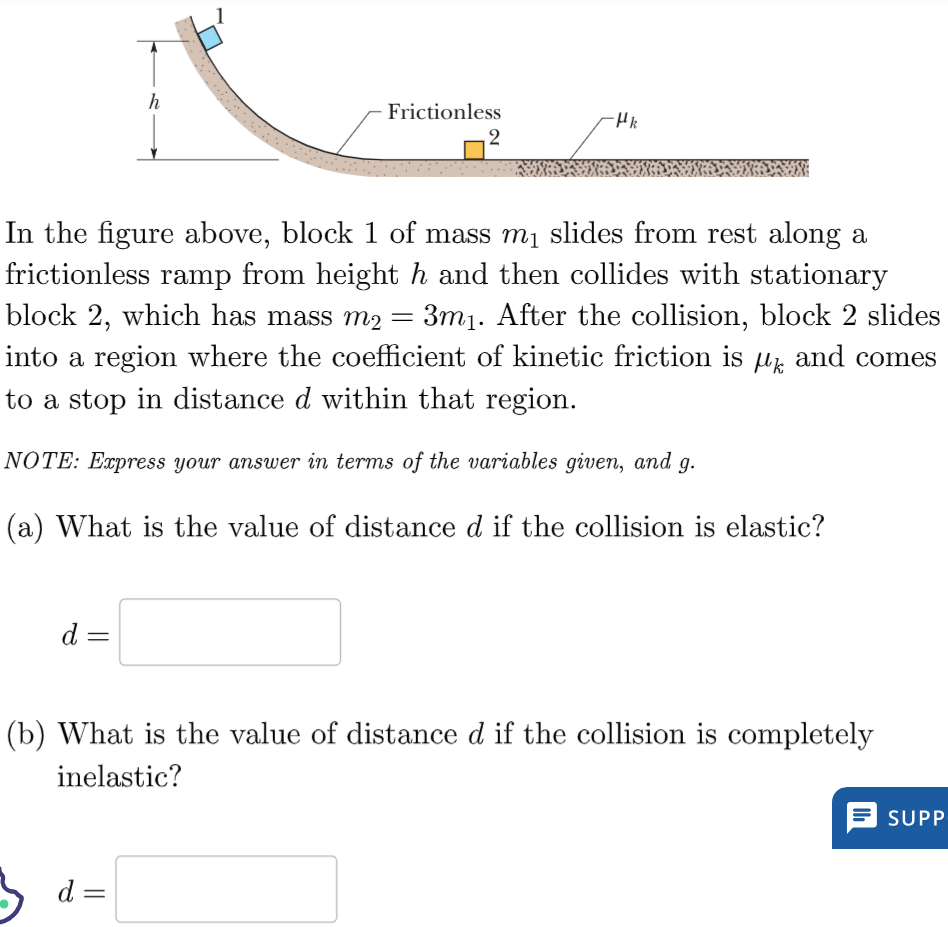 Solved In the figure above, block 1 ﻿of mass m1 ﻿slides from | Chegg.com