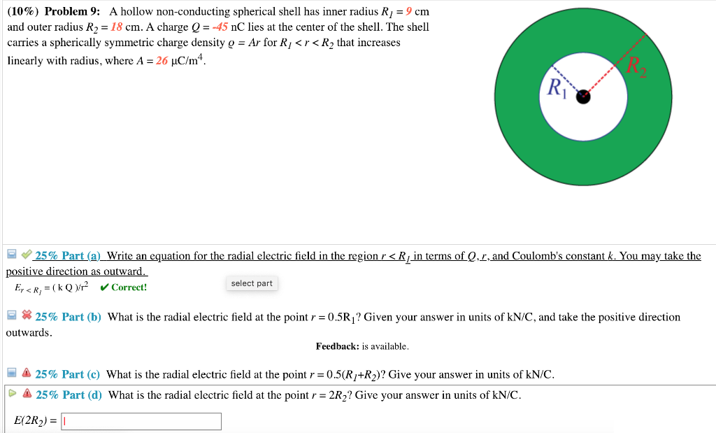 Solved (10%) Problem 9: A hollow non-conducting spherical | Chegg.com