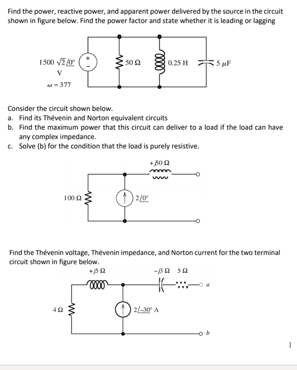 Solved Find the power, reactive power, and apparent power | Chegg.com