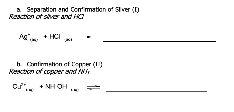 Solved a. Separation and Confirmation of Silver (I) Reaction | Chegg.com
