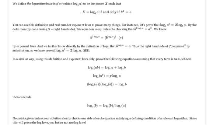 Solved We define the logarithm base b of a (written log_b a) | Chegg.com