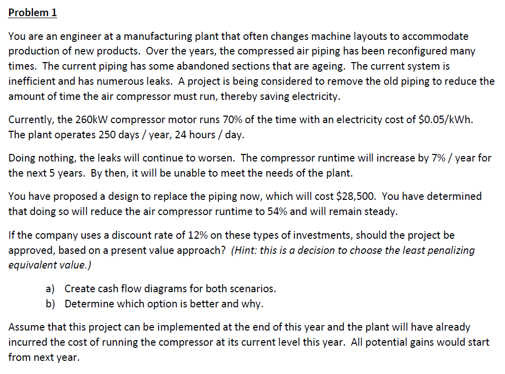 Solved Problem 1 You are an engineer at a manufacturing | Chegg.com