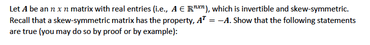 Solved Let A ﻿be an nxn ﻿matrix with real entries | Chegg.com