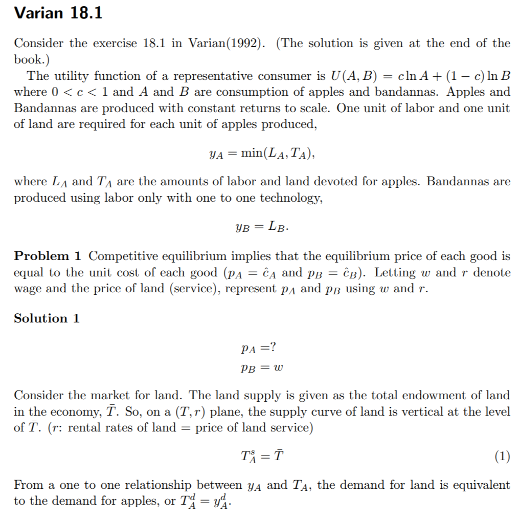 Solved Varian 18.1 Consider the exercise 18.1 in | Chegg.com