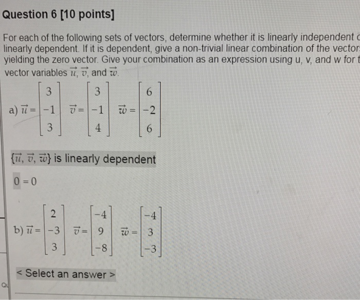Solved For Each Of The Following Sets Of Vectors Determine