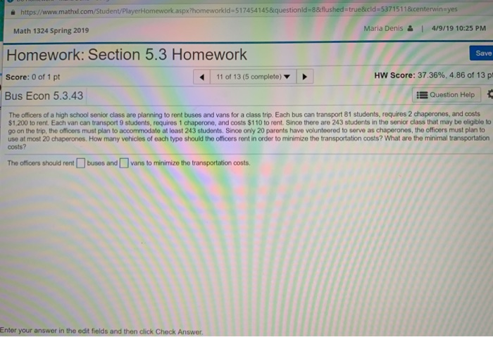 Solved https/ www mathdcom Student playerHomework asp home | Chegg.com