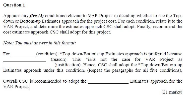 Solved Appraise any five (5) conditions relevant to VAR | Chegg.com