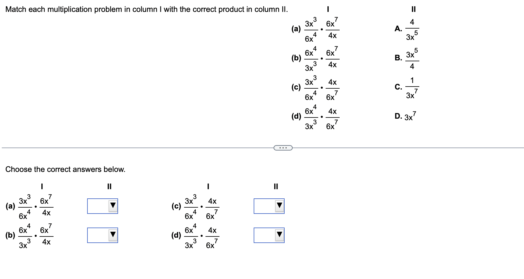 Solved Match each multiplication problem in column I with | Chegg.com