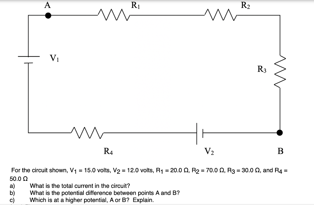 Solved R1 R2 W Vi R3 M R4 V2 B For the circuit shown, V1 = | Chegg.com