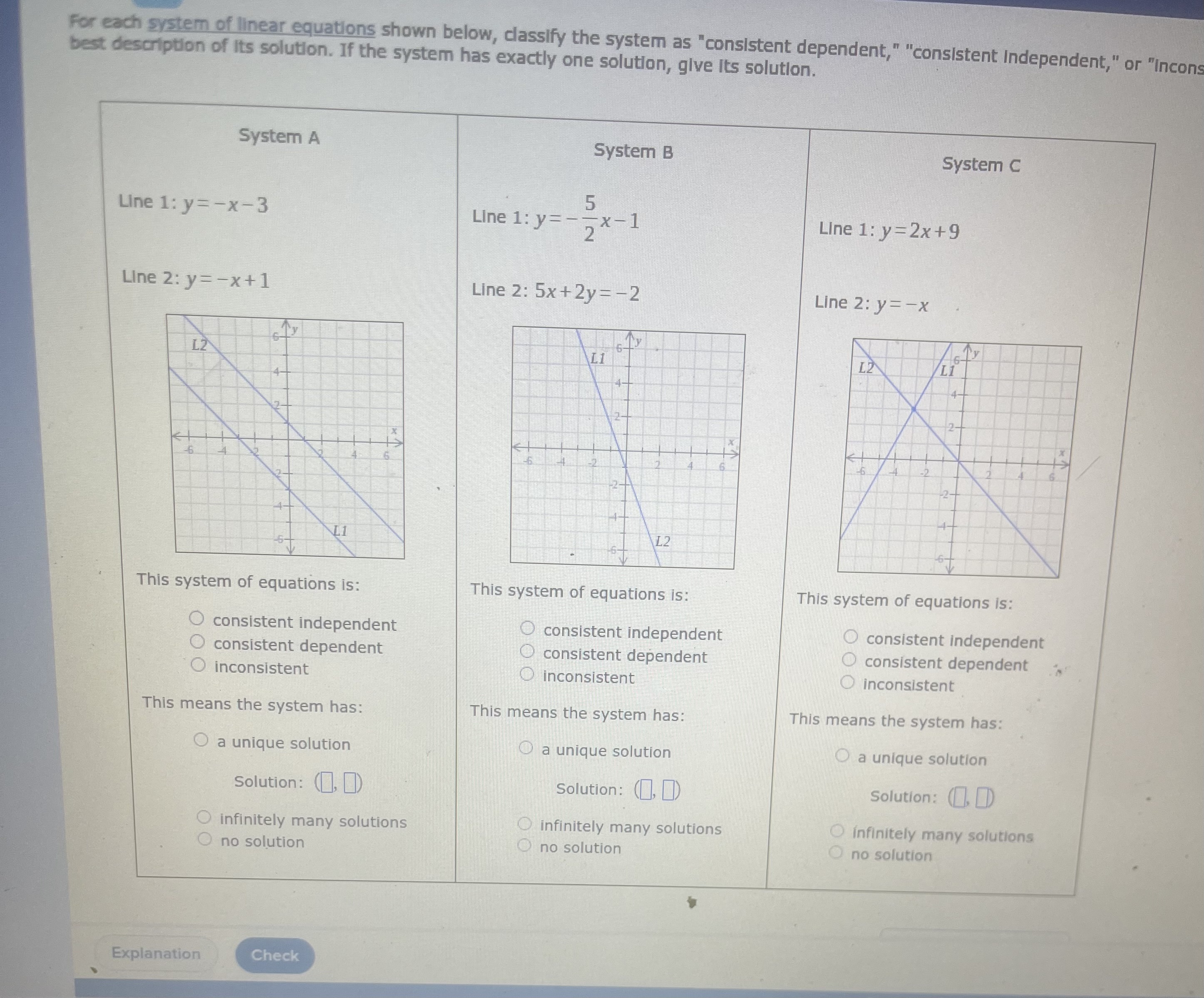 Solved For each system of linear equations shown below, | Chegg.com