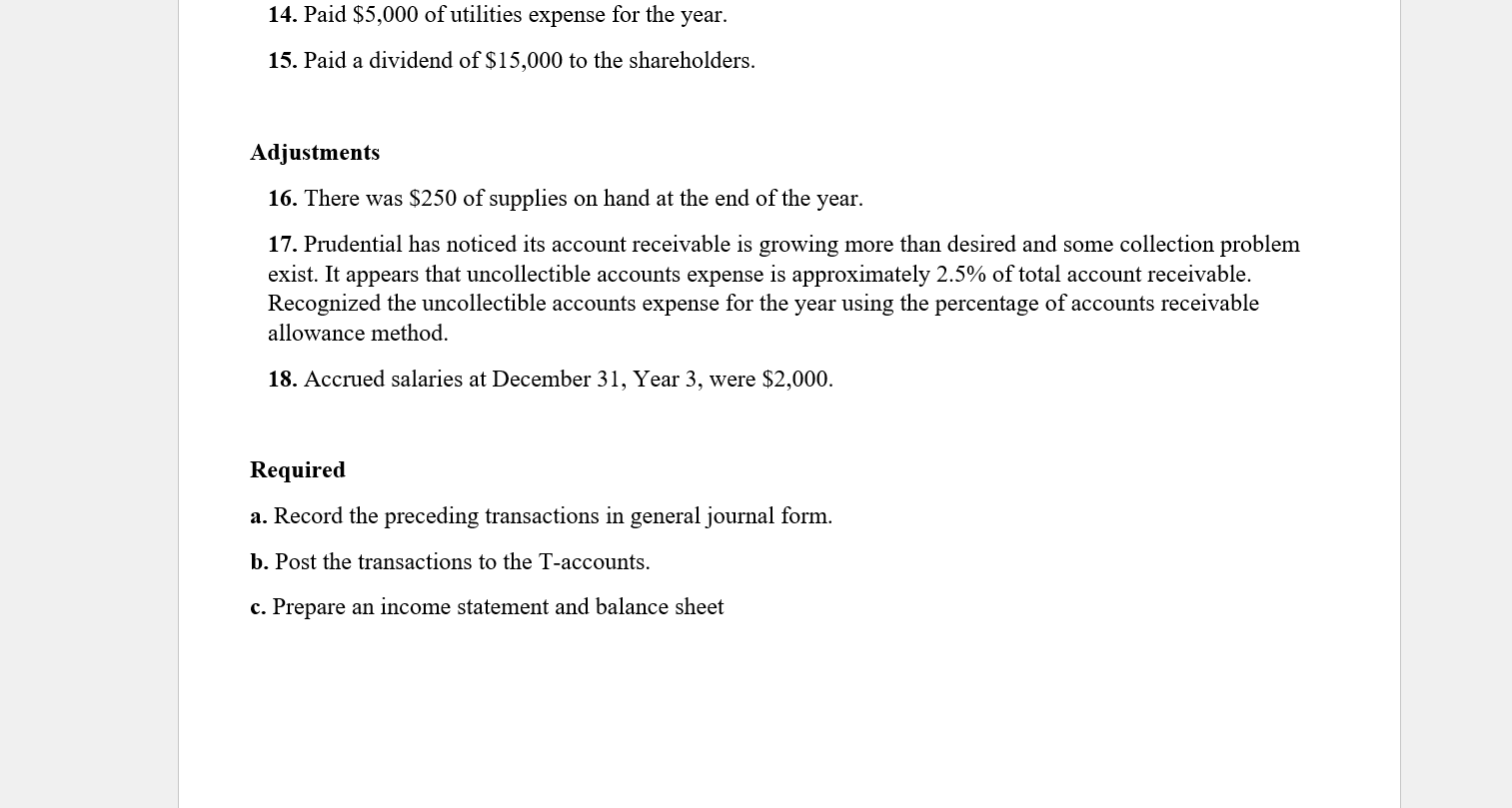 Solved The trail balance of Prudential Security Service as | Chegg.com