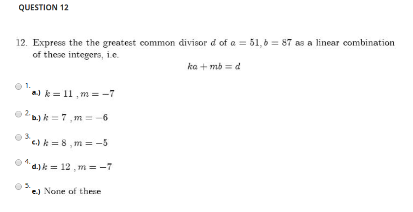 Solved Question 12 12 Express The The Greatest Common