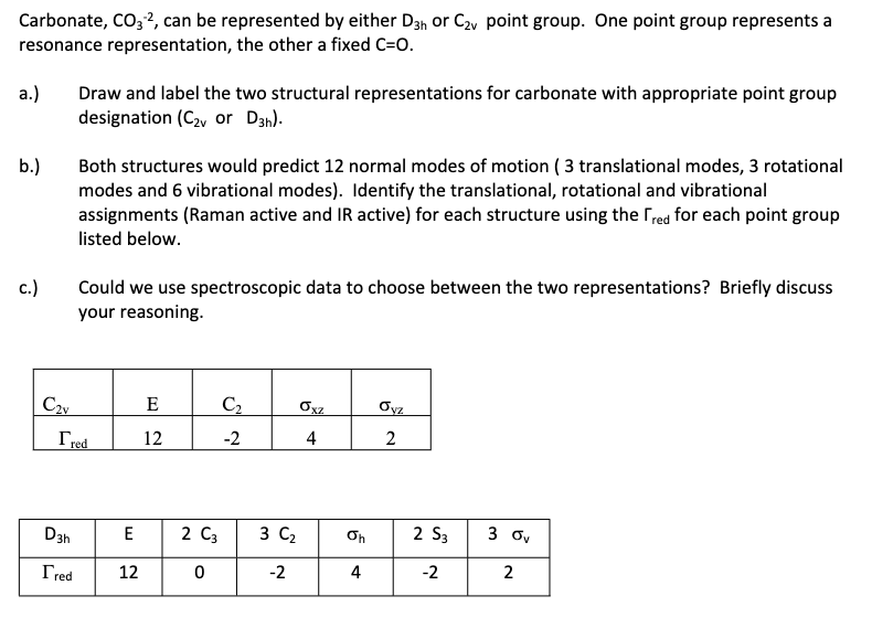 Solved Carbonate, CO3−2, can be represented by either D3 h | Chegg.com