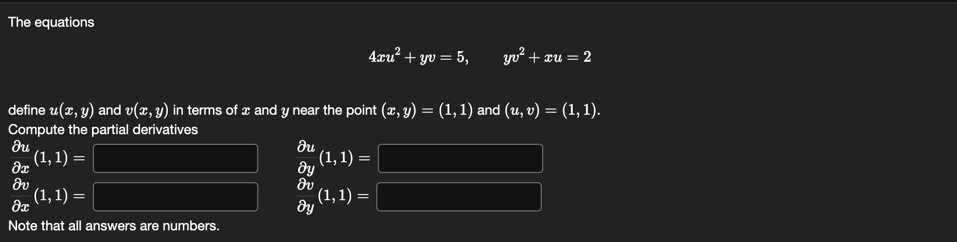 Solved The equations 4xu2+yv=5,yv2+xu=2 define u(x,y) and | Chegg.com