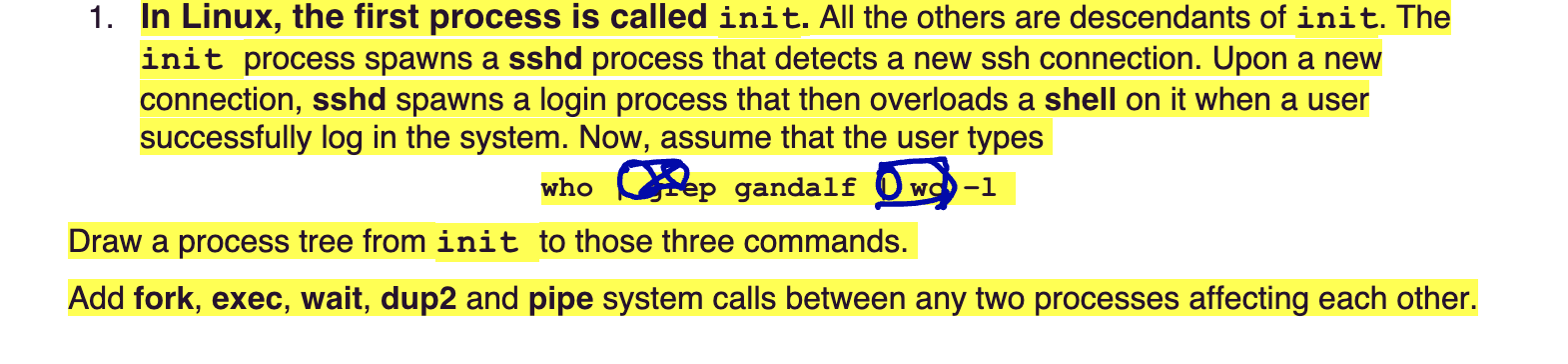 Solved Draw a PROCESS TREE from init to those three commands | Chegg.com