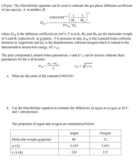 Solved (20 pts) The Hisrchfelder equation can be used to | Chegg.com