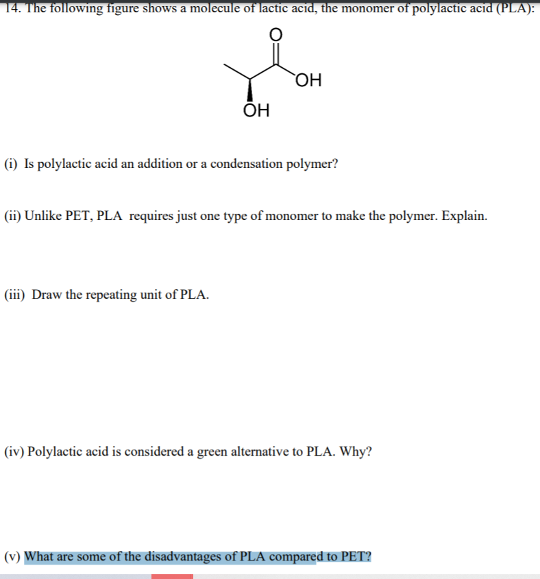 Solved 14. The following figure shows a molecule of lactic | Chegg.com