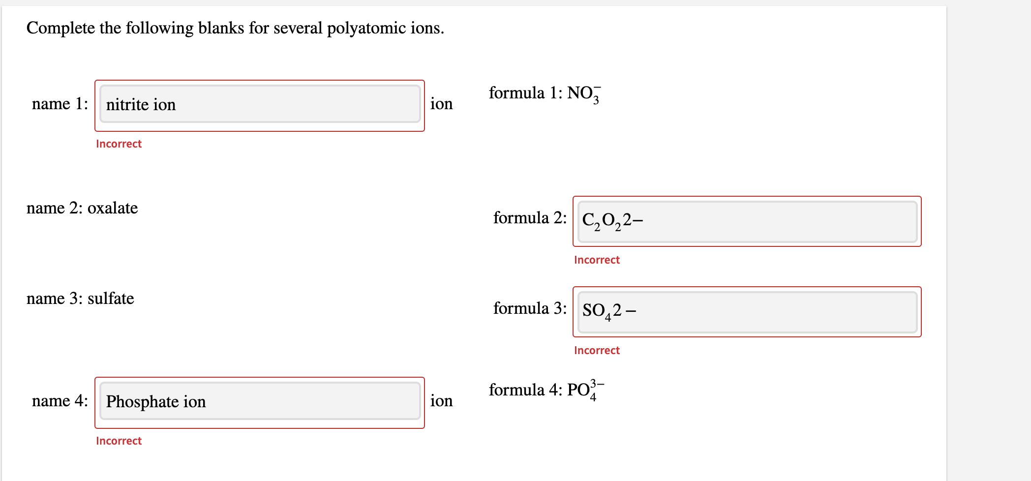 Solved Complete the following blanks for several polyatomic | Chegg.com
