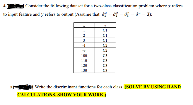 4. Consider the following dataset for a two-class | Chegg.com